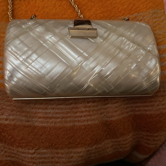 Neiman Marcus | Bags | Hard Shell Clutch Wgold Color Clasp Chain | Poshmark